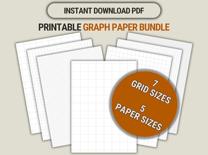 Printable Graph Paper Bundle: 7 Grid Templates, A4/a5/letter Sizes (PDF ...