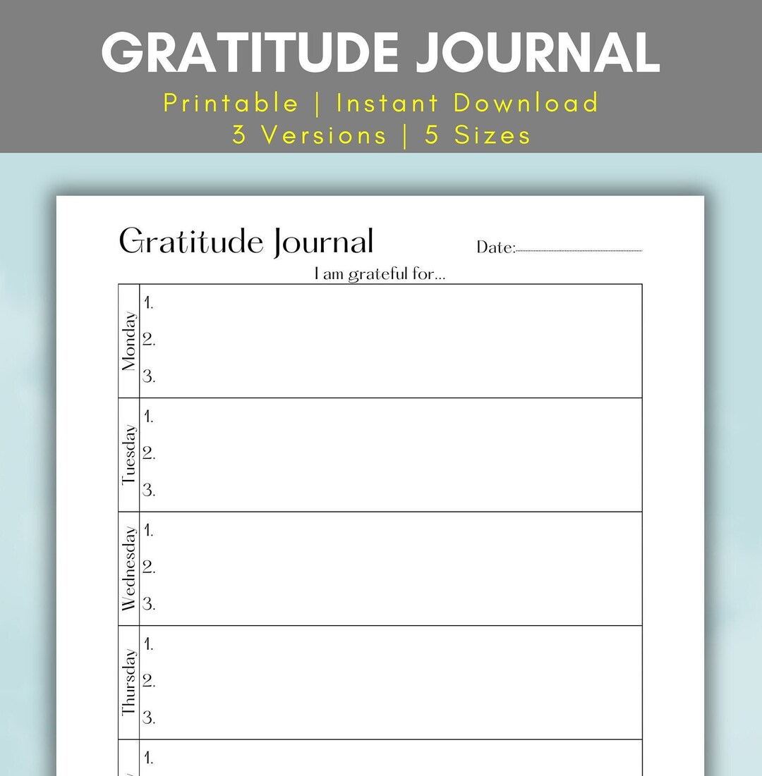 Weekly Gratitude Journal Printable Template, Mindfulness Instant ...