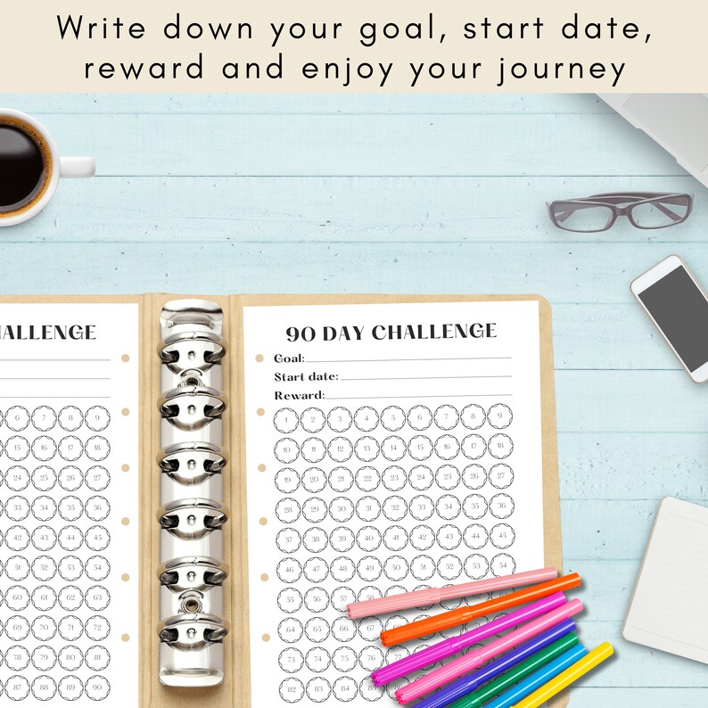 90 Day Challenge Tracker Printable for Reading, Saving, Habit, Fitness ...