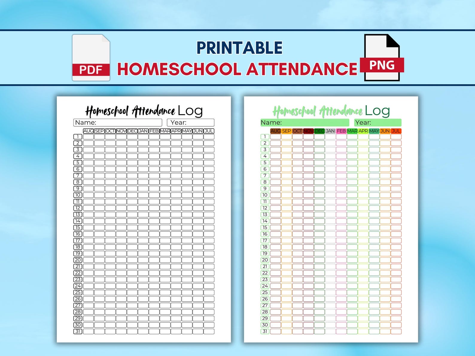Homeschool Attendance Log | Printable Homeschooling Records Tracker ...
