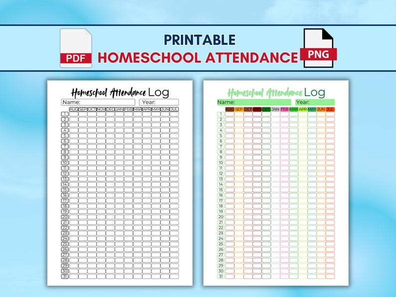 Homeschool Attendance Log | Printable Homeschooling Records Tracker ...