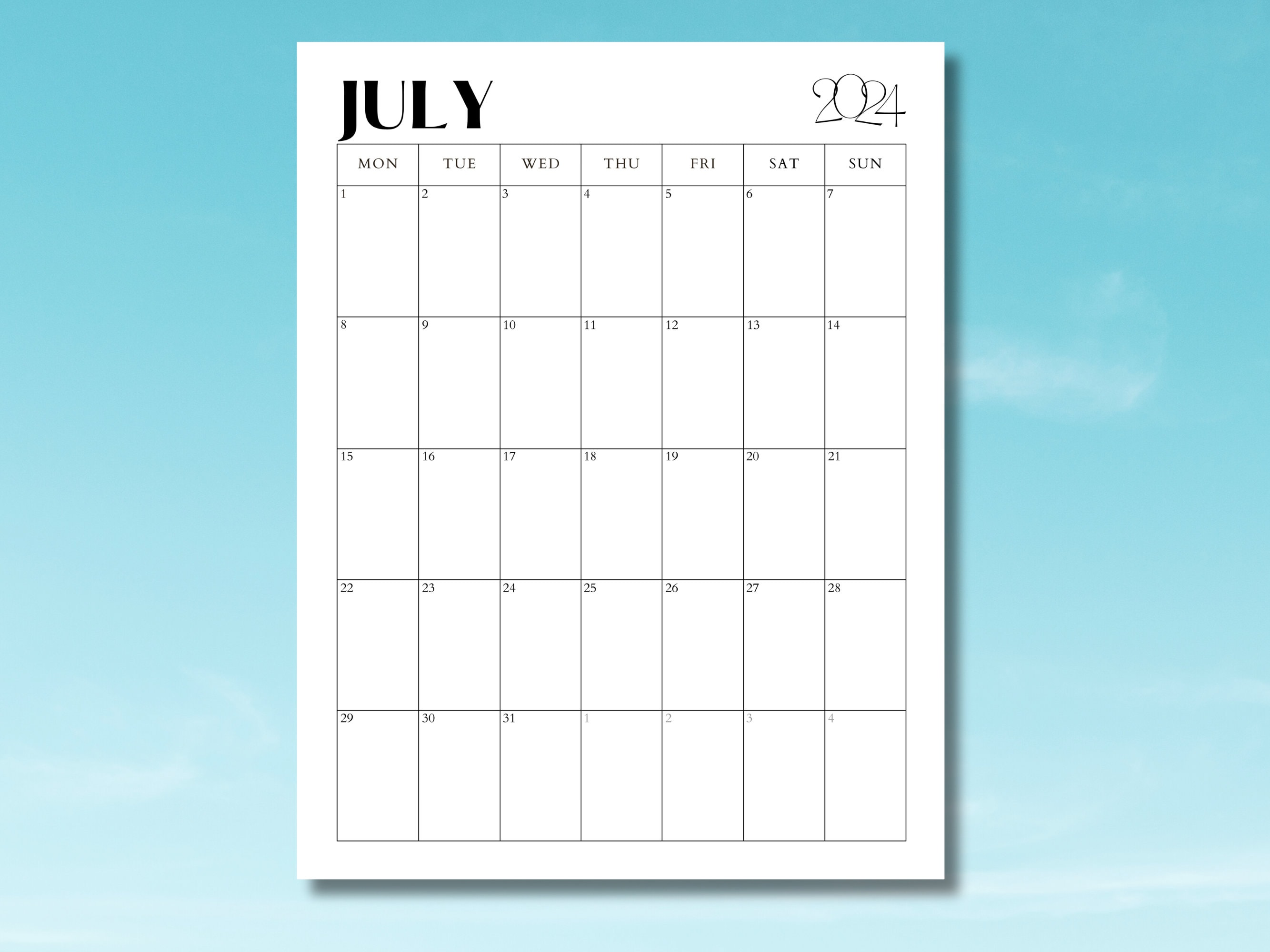 Printable Calendar 2024 Monthly Planner 2024 Letter and A4 Portrait ...