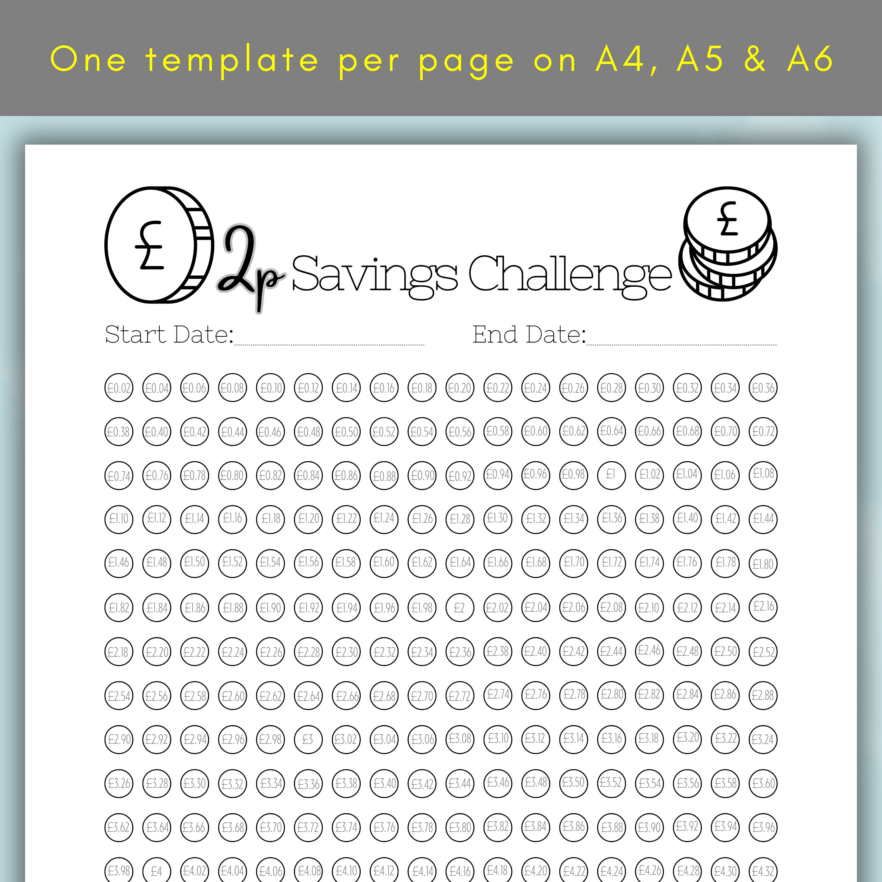 2p Money Saving Challenge Printable, UK Cash Tracker Instant Download ...