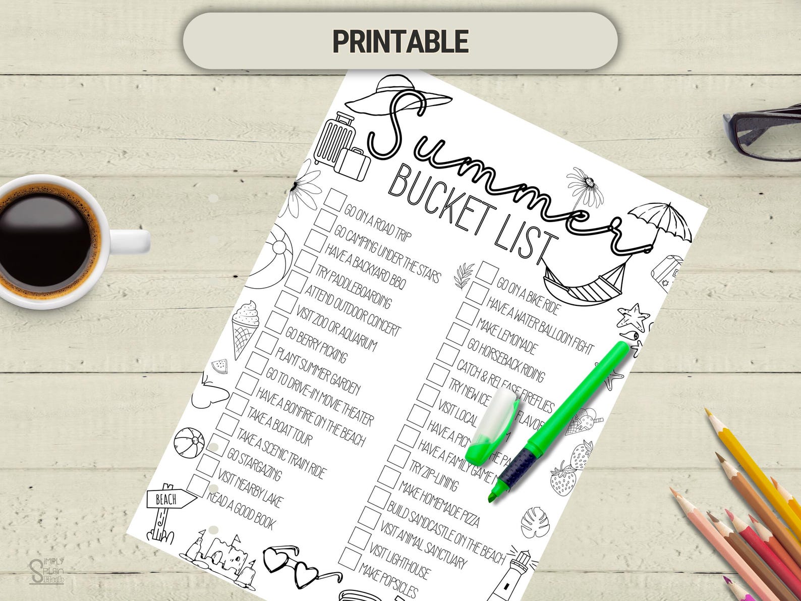 Summer Bucket List Printable: Fillable Activity Checklist (digital PDF ...