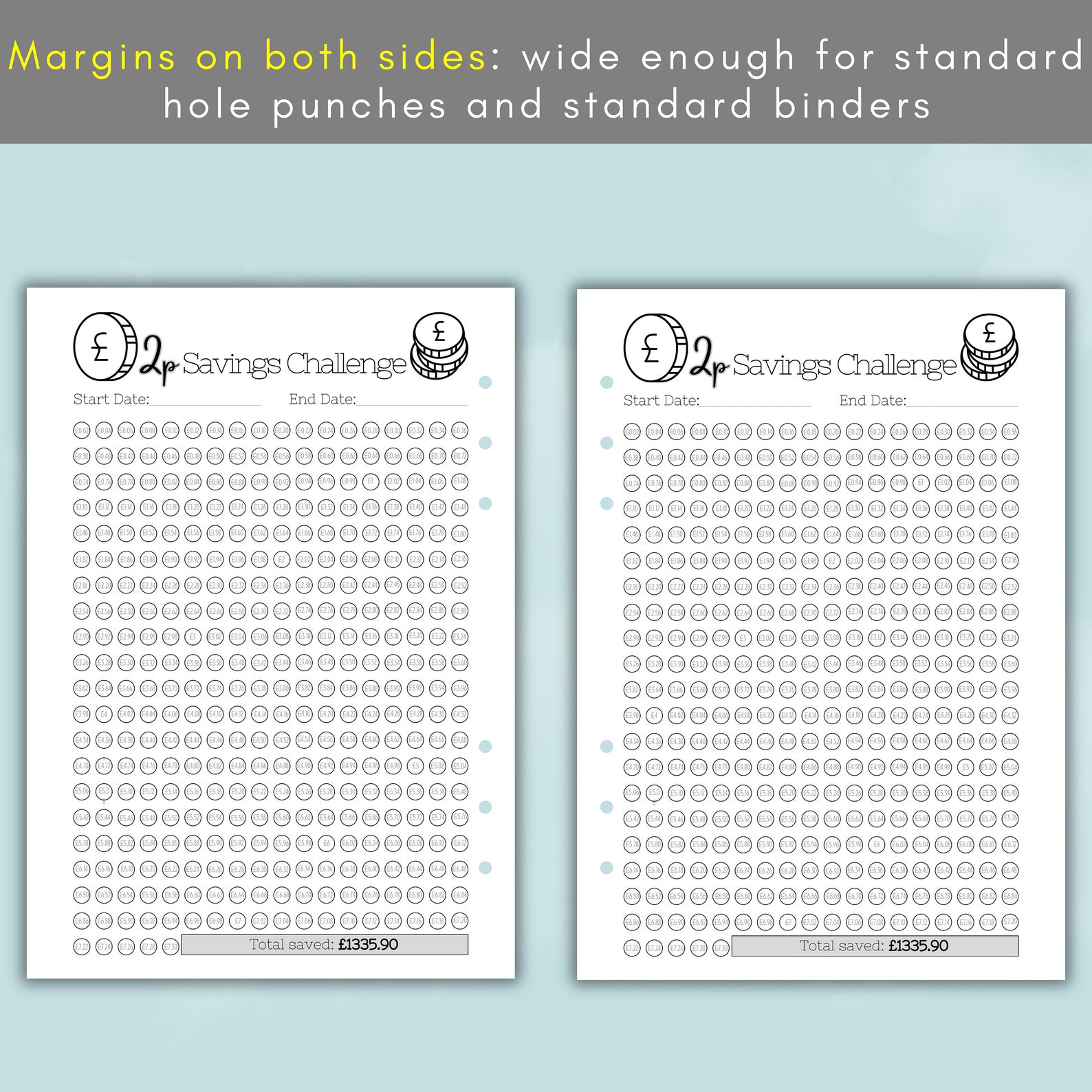 2p Money Saving Challenge Printable, UK Cash Tracker Instant Download ...