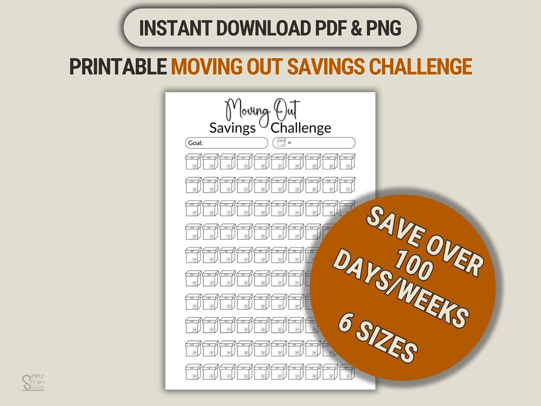 Moving Out Savings Challenge Printable: New Home Fund Tracker (PDF ...