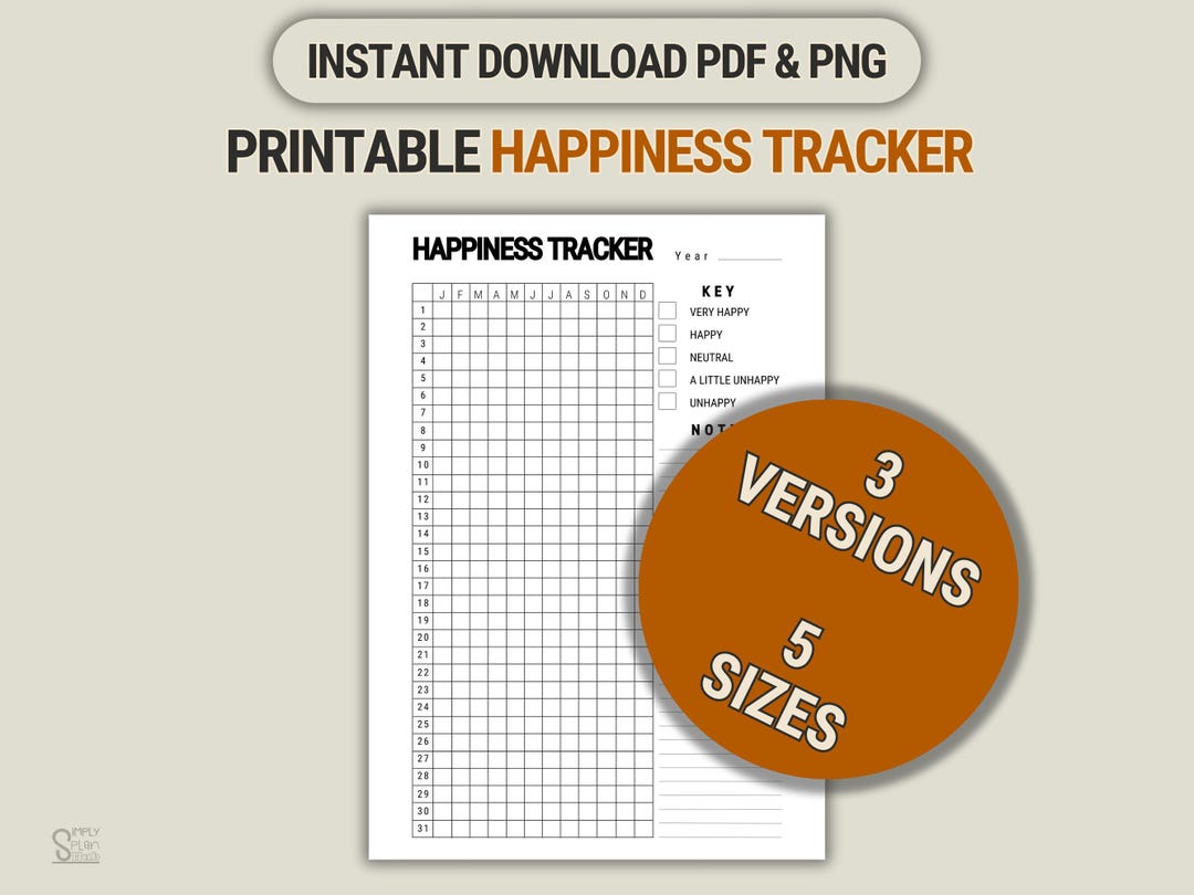 Happiness Tracker Printable Mental Health Journal Insert Digital Yearly ...