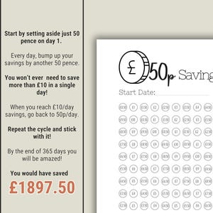UK 50p Savings Challenge Tracker: British Pound Budget Planner (PDF ...