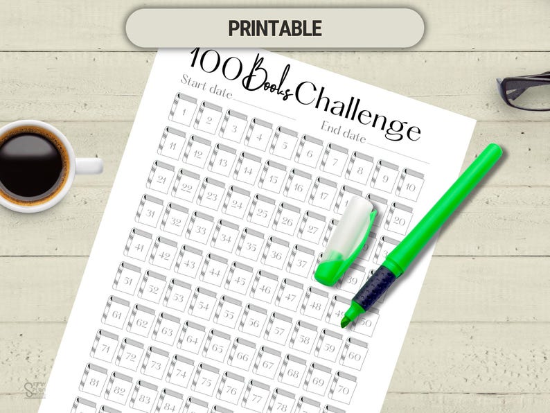 100 Book Reading Challenge Tracker: Printable Reading Journal (PDF ...