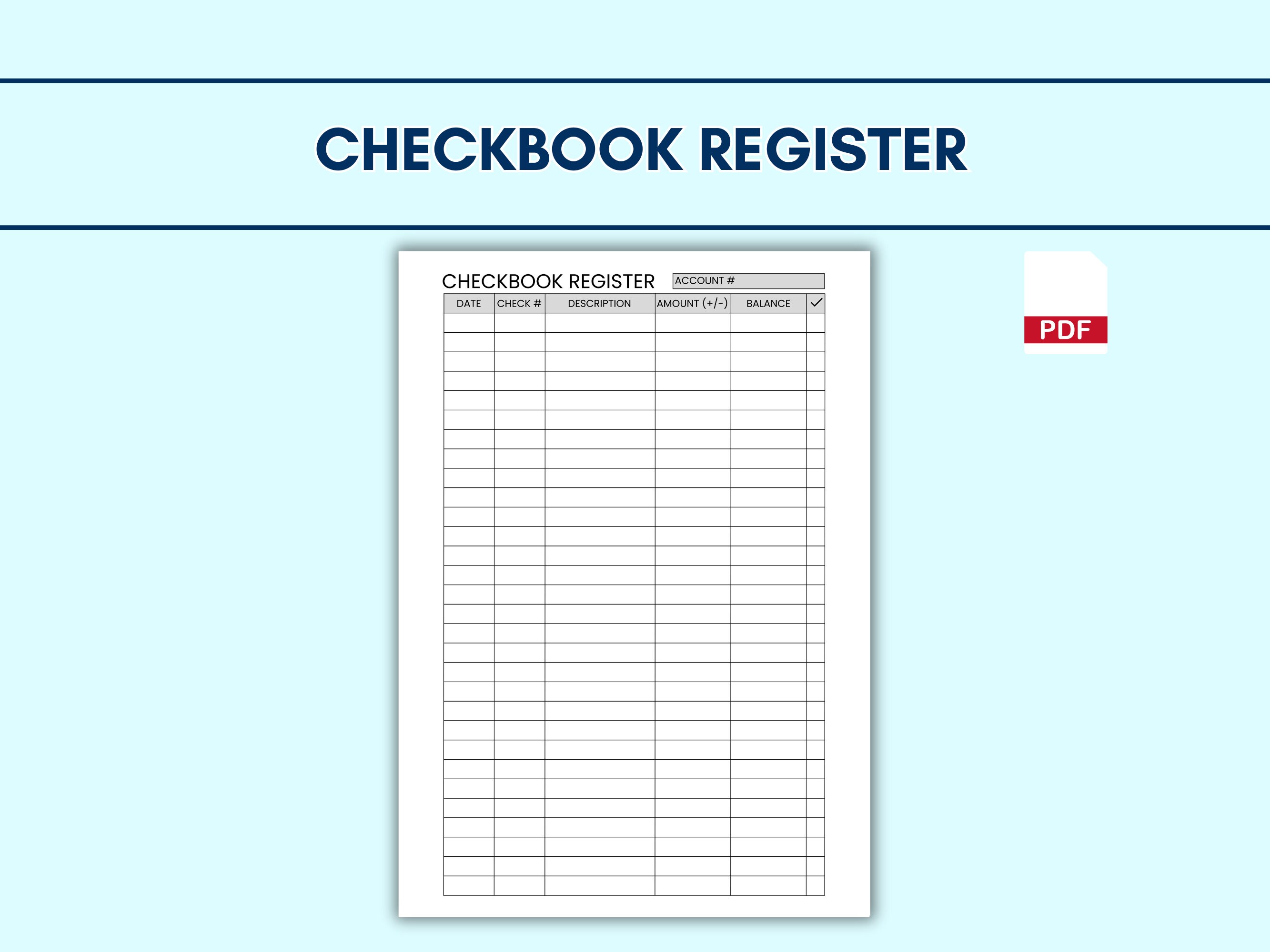 Printable Checkbook Register Transaction Tracker for Personal and Small ...