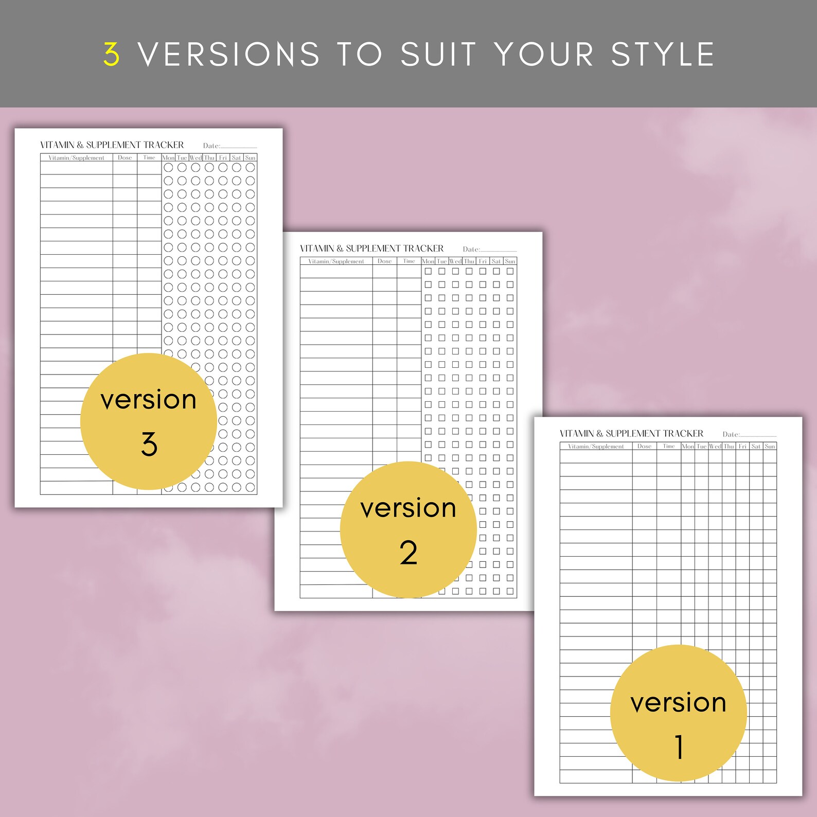 Weekly Supplement Tracker Printable, Daily Vitamin Intake Checklist ...