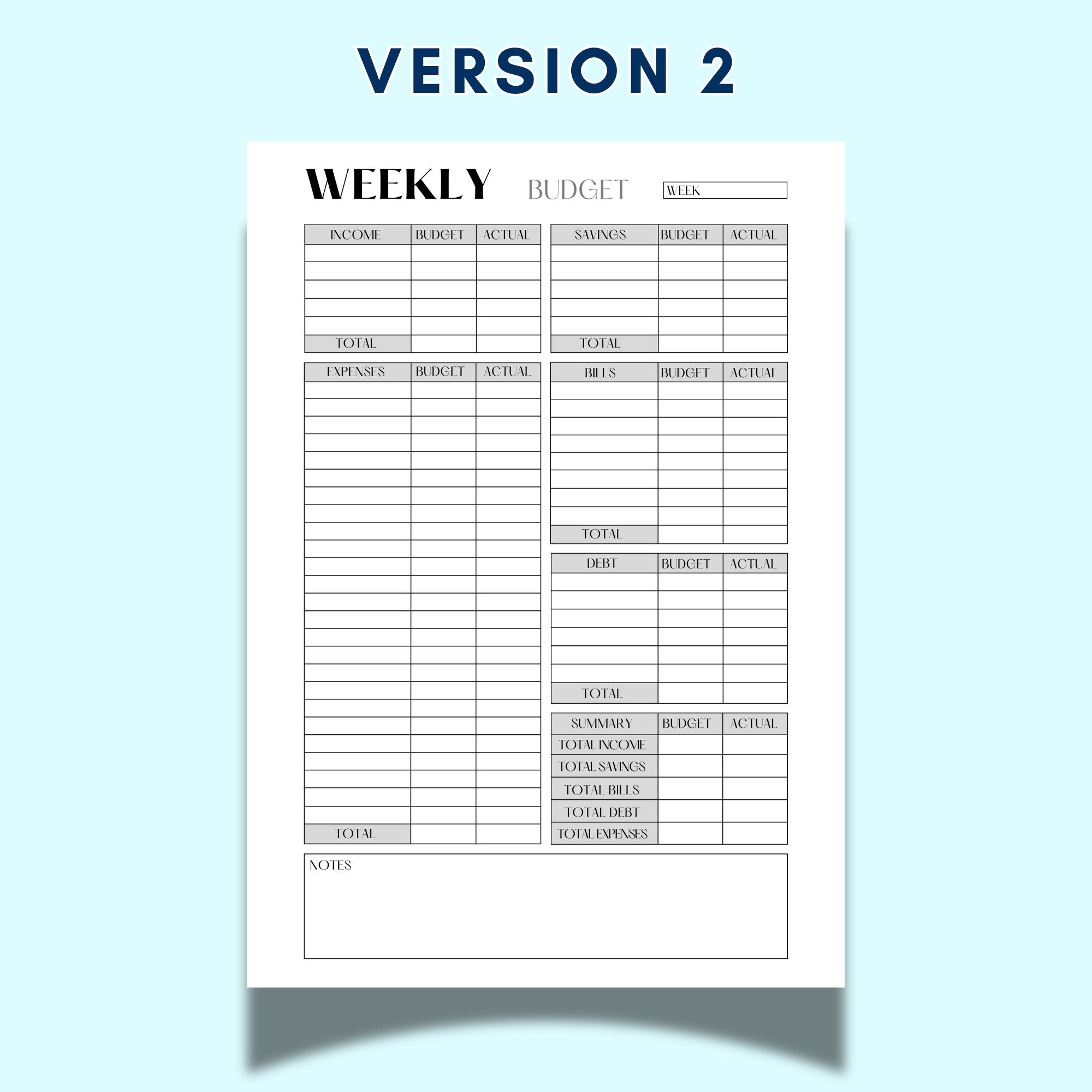 Weekly Budget Planner Printable Insert Paycheck Budgeting Template ...