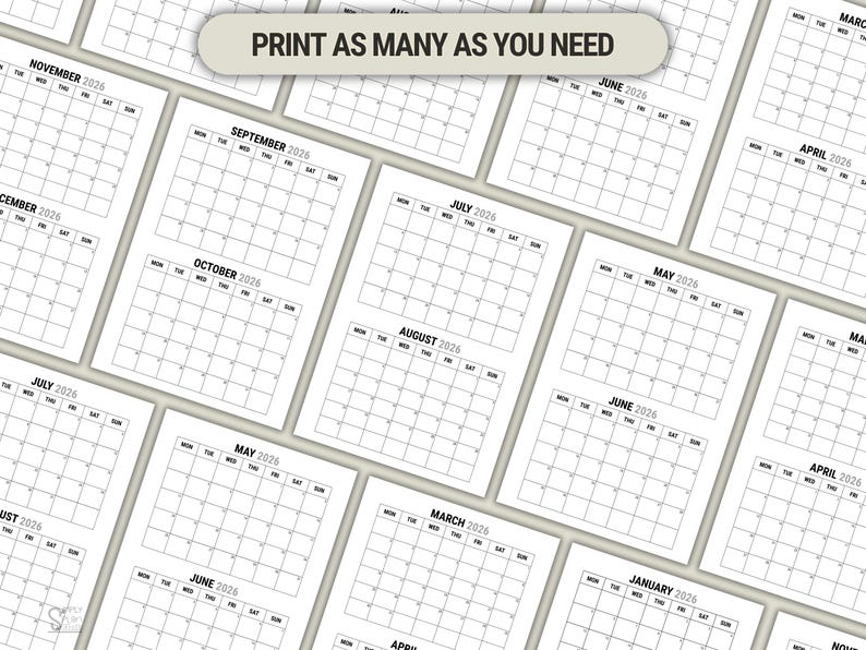 2026 Two Month Calendar Printable: Minimalist Planner Insert (A3 A4 A5 Letter PDF PNG) - Etsy