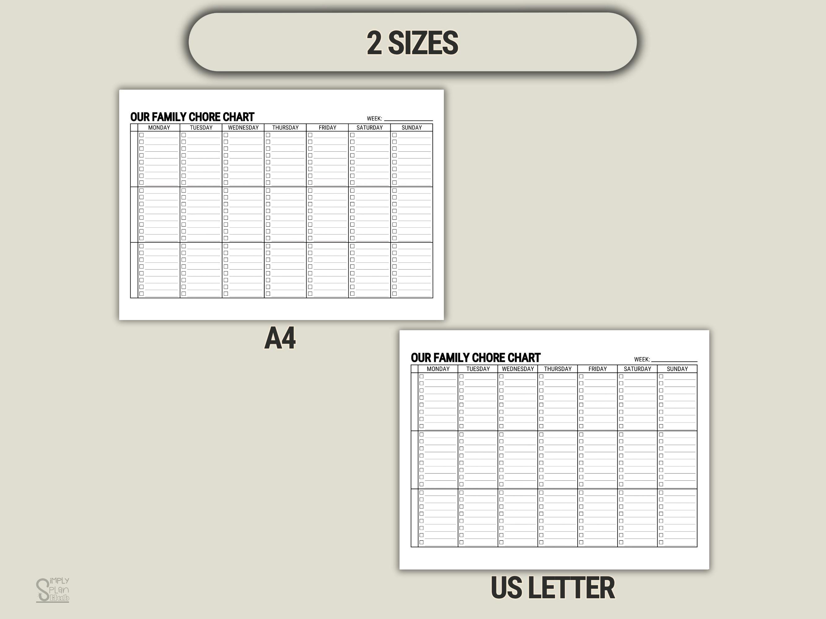 Family Chore Charts Printable Weekly Landscape Household Chores List ...