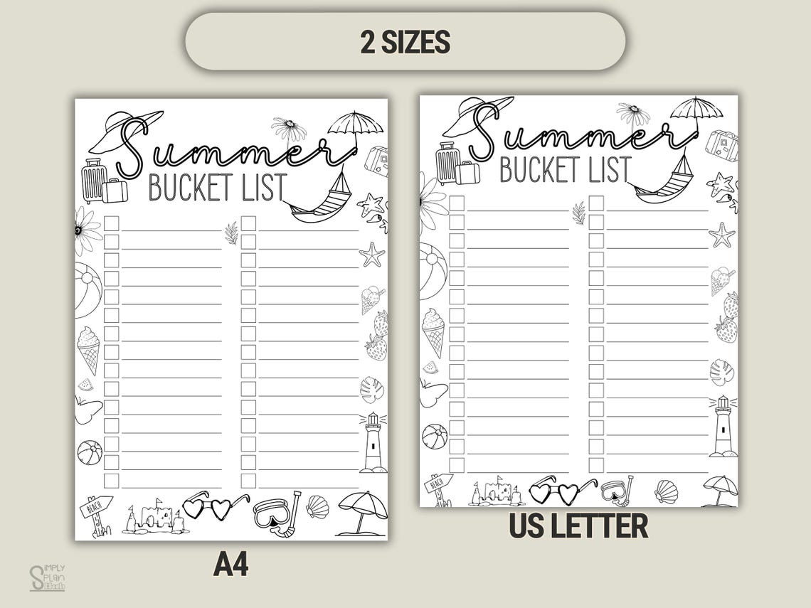 Summer Bucket List Printable: Fillable Activity Checklist (digital PDF ...