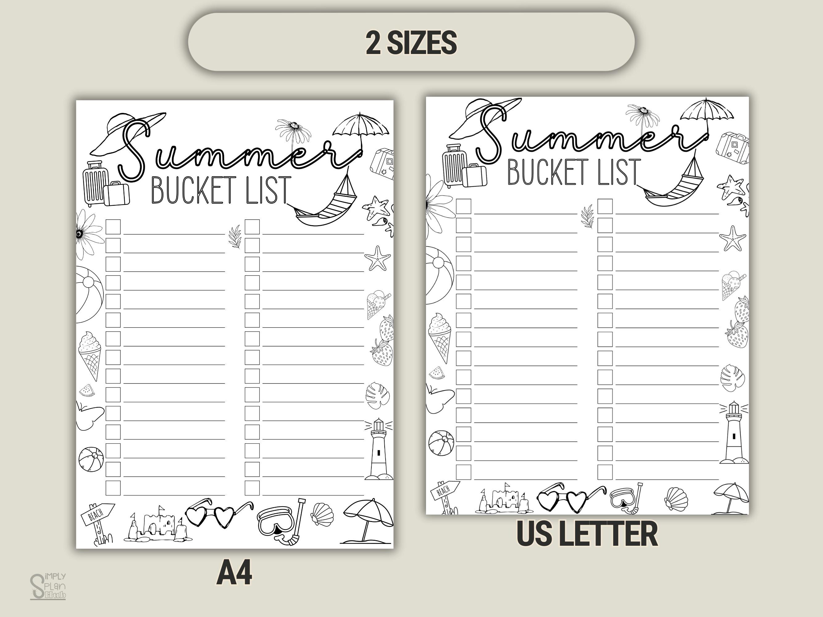 Summer Bucket List Printable: Fillable Activity Checklist (digital PDF ...
