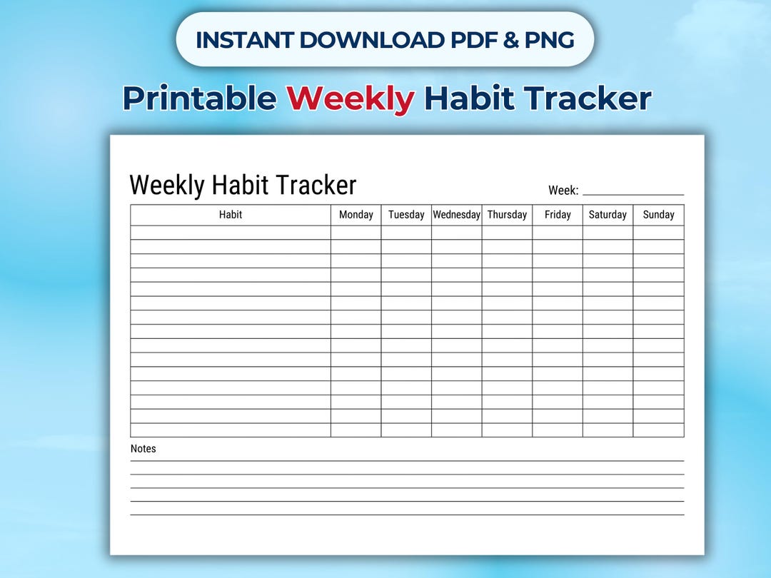 Weekly Habit Tracker Printable Landscape Layout | Routine Tracking ...