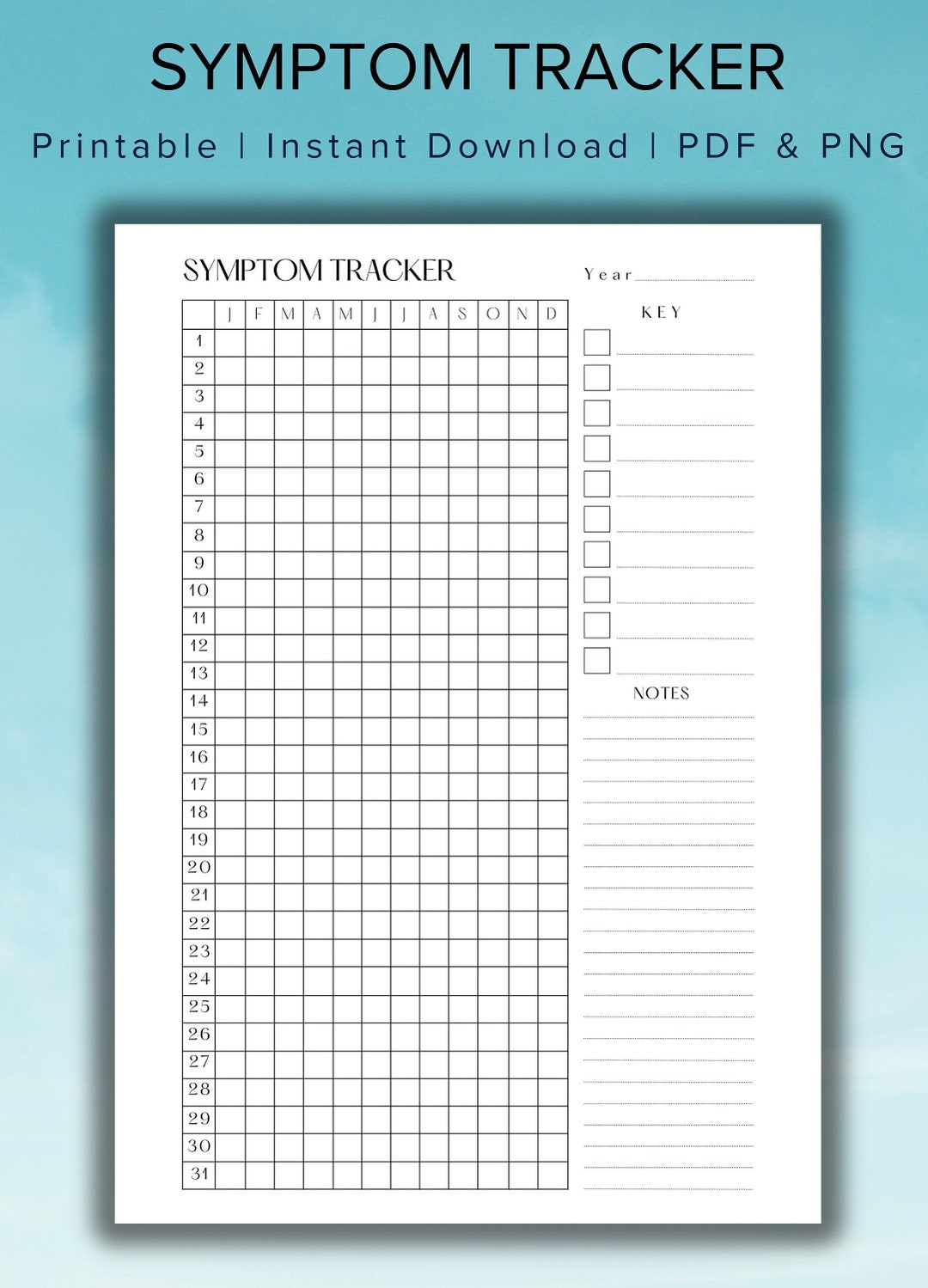 Symptom Tracker Printable Journal Page Template, Insert for Medical ...