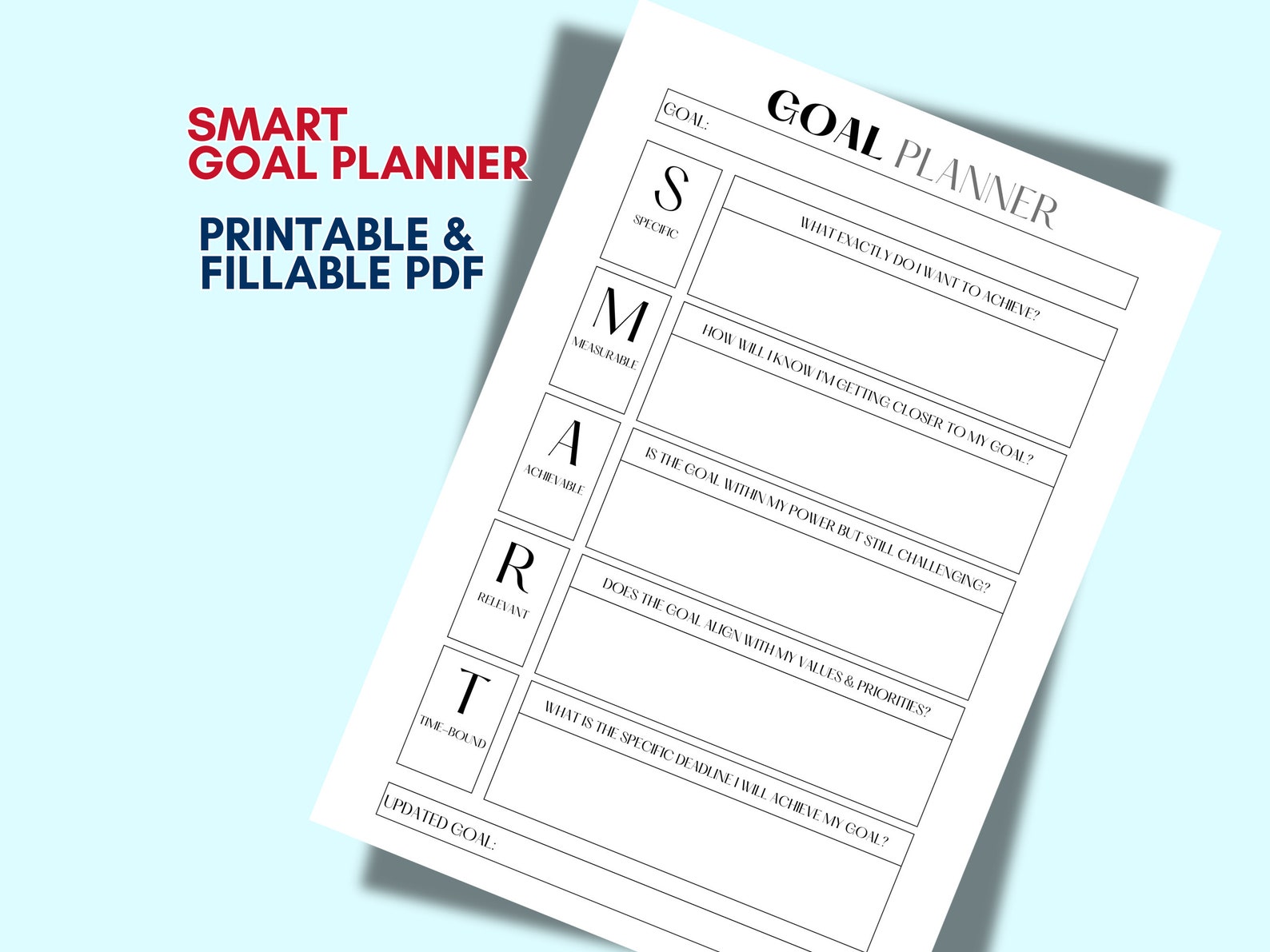 SMART Goal Planner Printable and Fillable Goals Setting and Action Plan ...