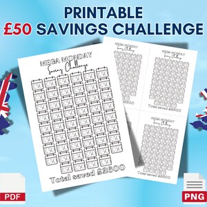 UK Money Saving Challenge Printable: 50 Pounds, 52 Week Tracker (PDF ...
