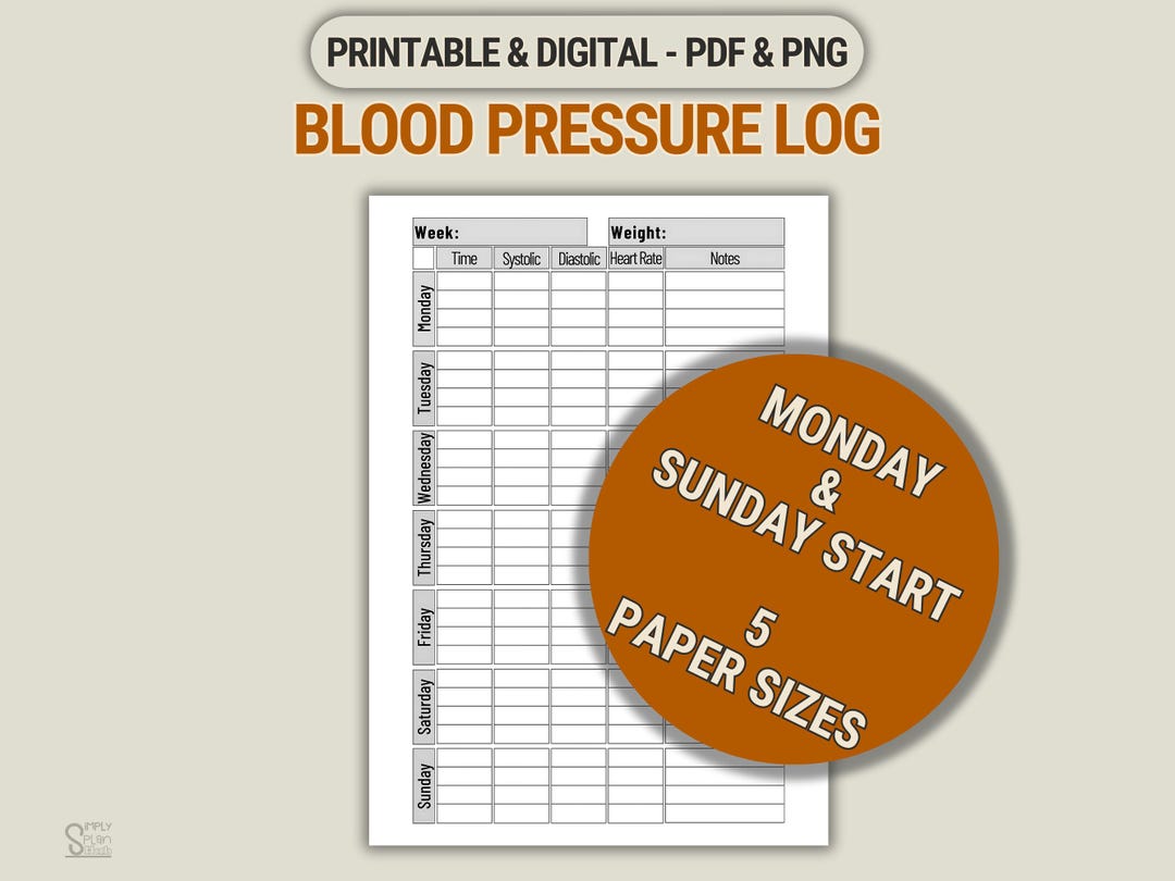 Printable Blood Pressure Log High BP Tracker Template for Hypotension ...