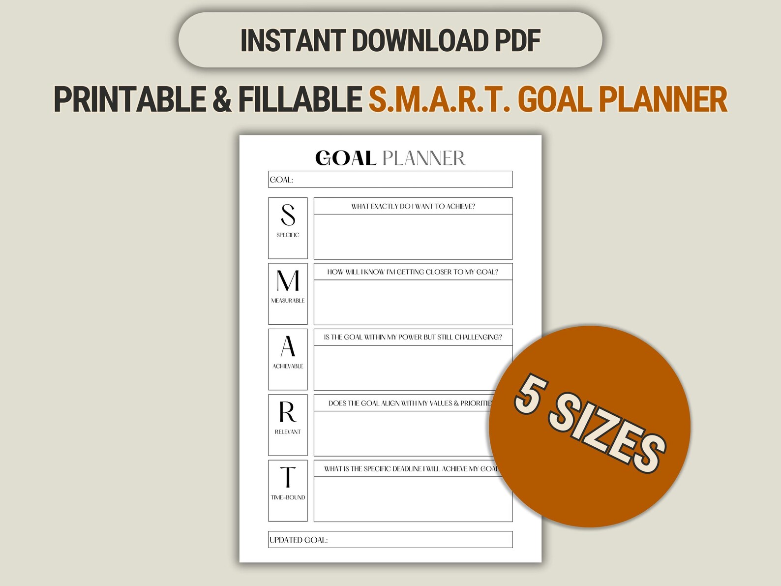 SMART Goal Planner Printable: Fillable Action Plan Template (PDF) - Etsy