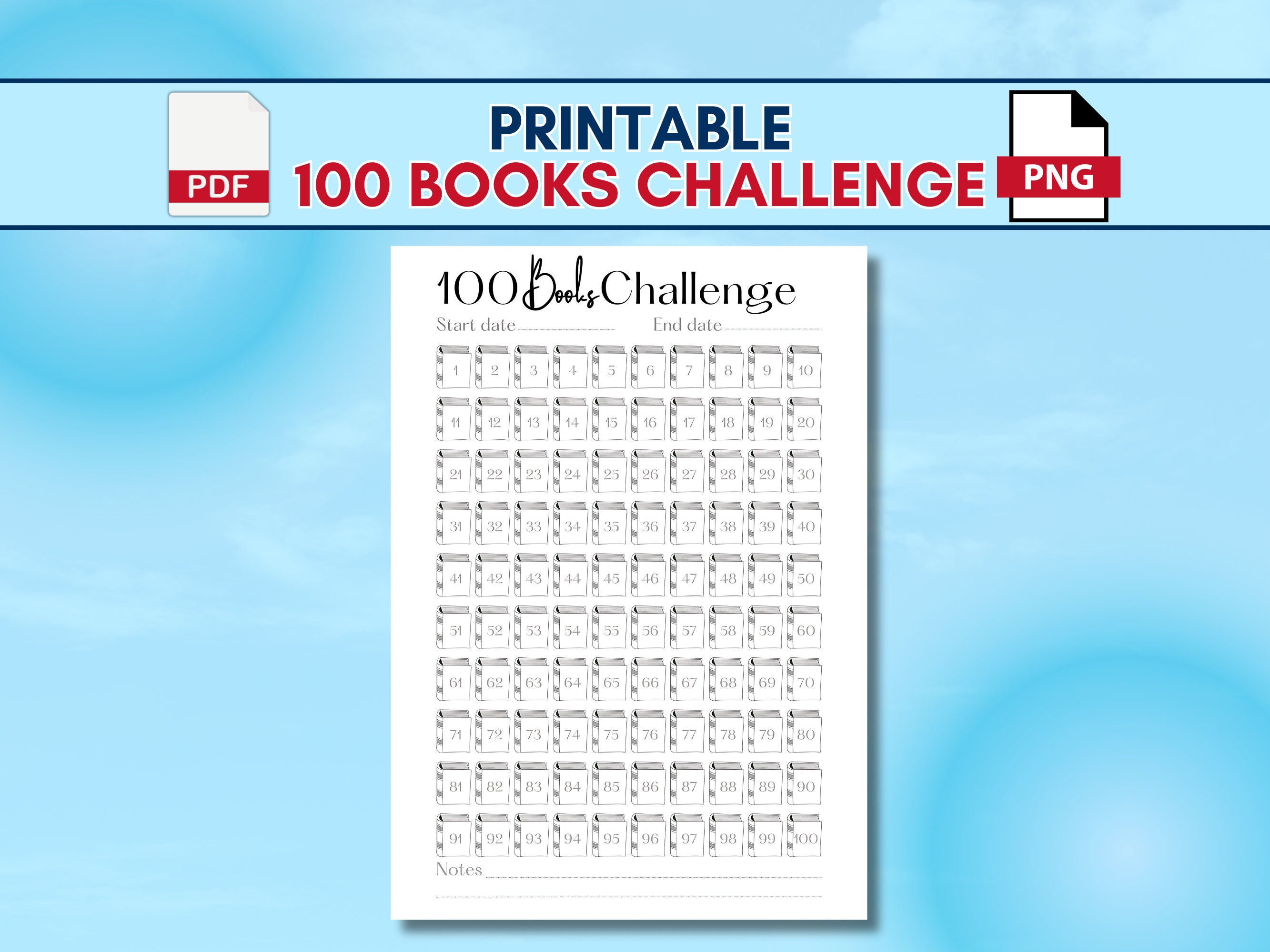100 Book Reading Challenge Tracker Printable Template for Reading ...