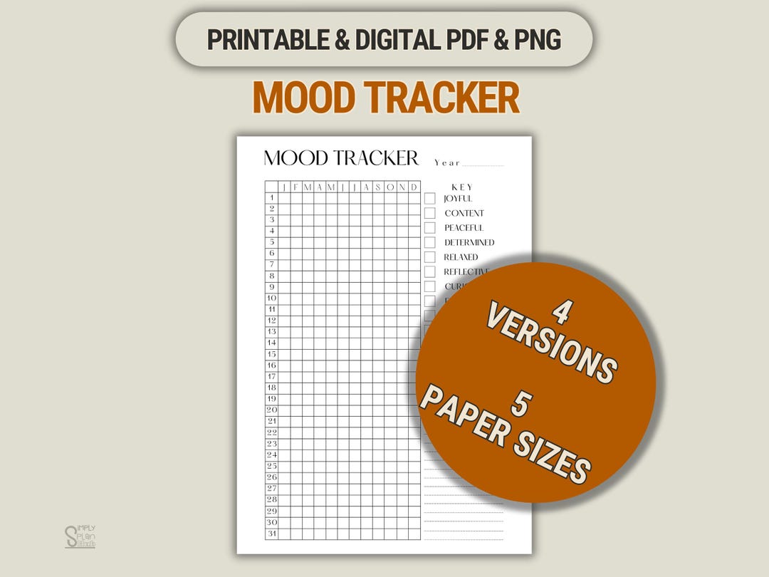 Mood Tracker Printable Template A Year in Pixels Mood Journal Emotion ...