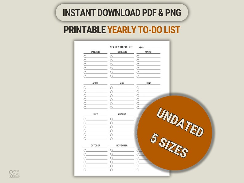 Yearly to Do List Printable: Undated Minimalist Planner (PDF & PNG) - Etsy