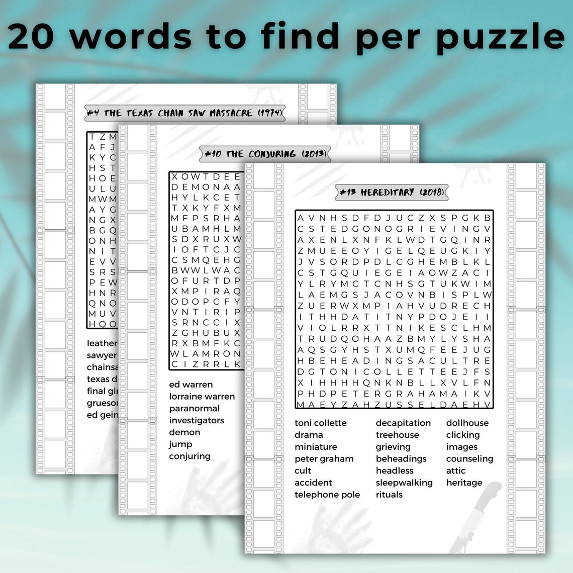 Horror Movies Themed Printable Word Search 20 Wordsearch Puzzles for ...