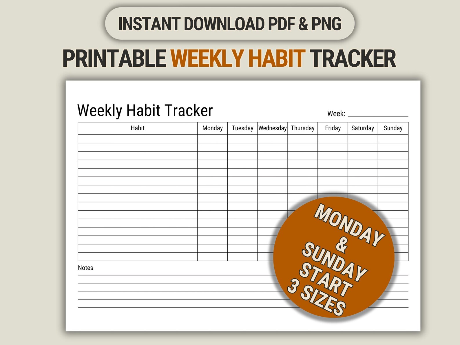 Weekly Habit Tracker Printable: Minimalist A4, A5, Letter Size (PDF/PNG ...