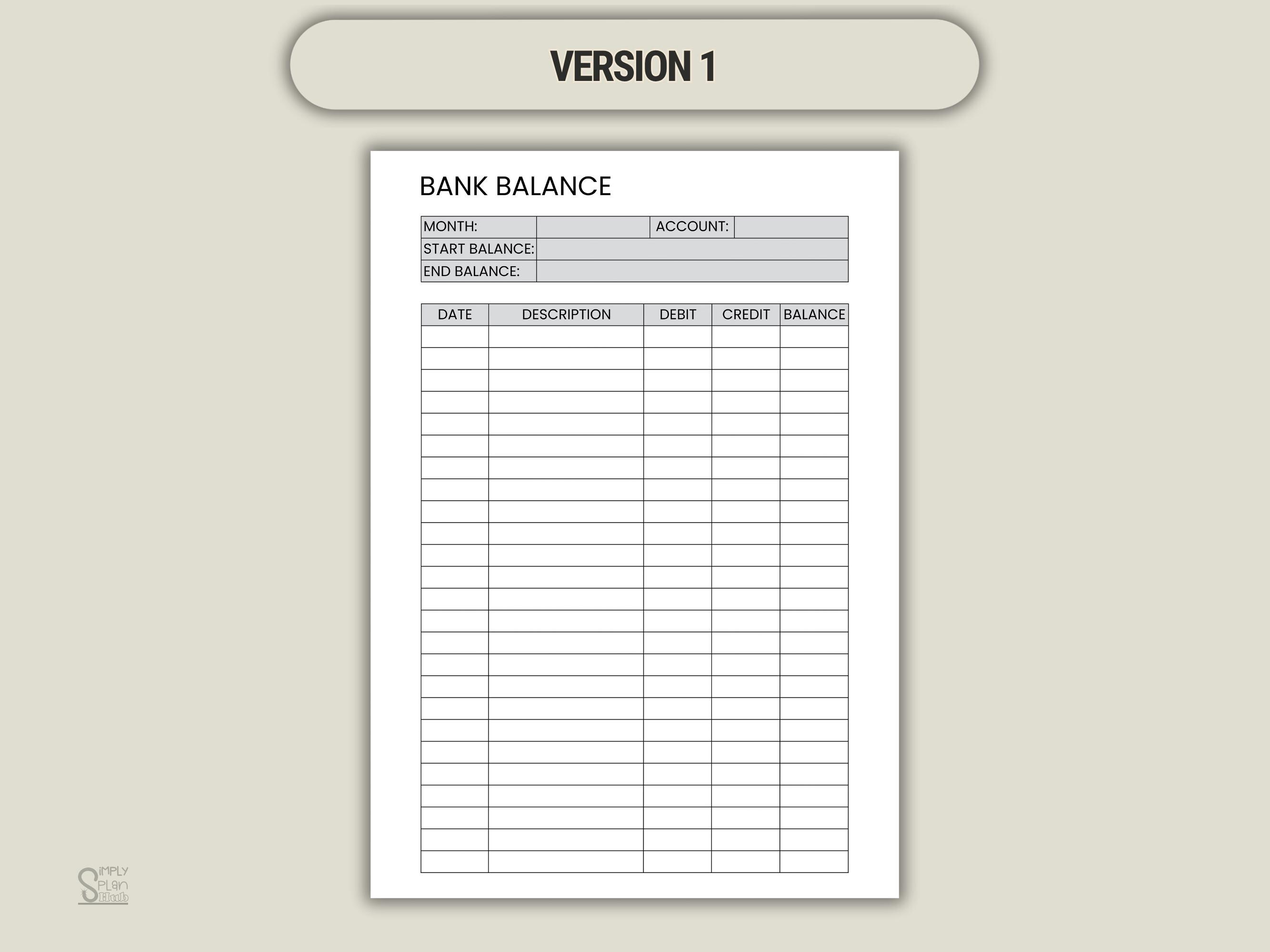 Bank Balance Tracker Printable, Finance Budgeting Tool (PDF & PNG) - Etsy