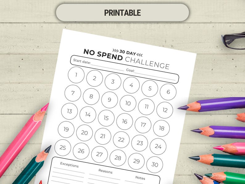 30-day No Spend Challenge Tracker: Savings Goal Planner (PDF & PNG) - Etsy