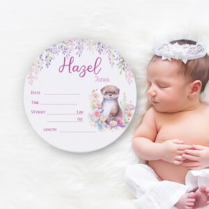 Floral Otter Personalize Baby Girl Wood Birth Stats, Otter Name Sign ...