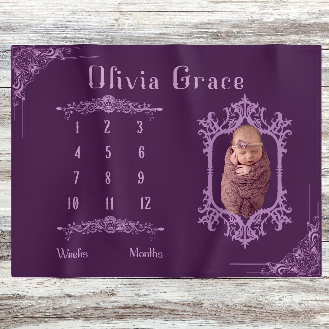 Gothic Vintage Personalize Milestone Blanket Baby Girl, Monthly Growth ...