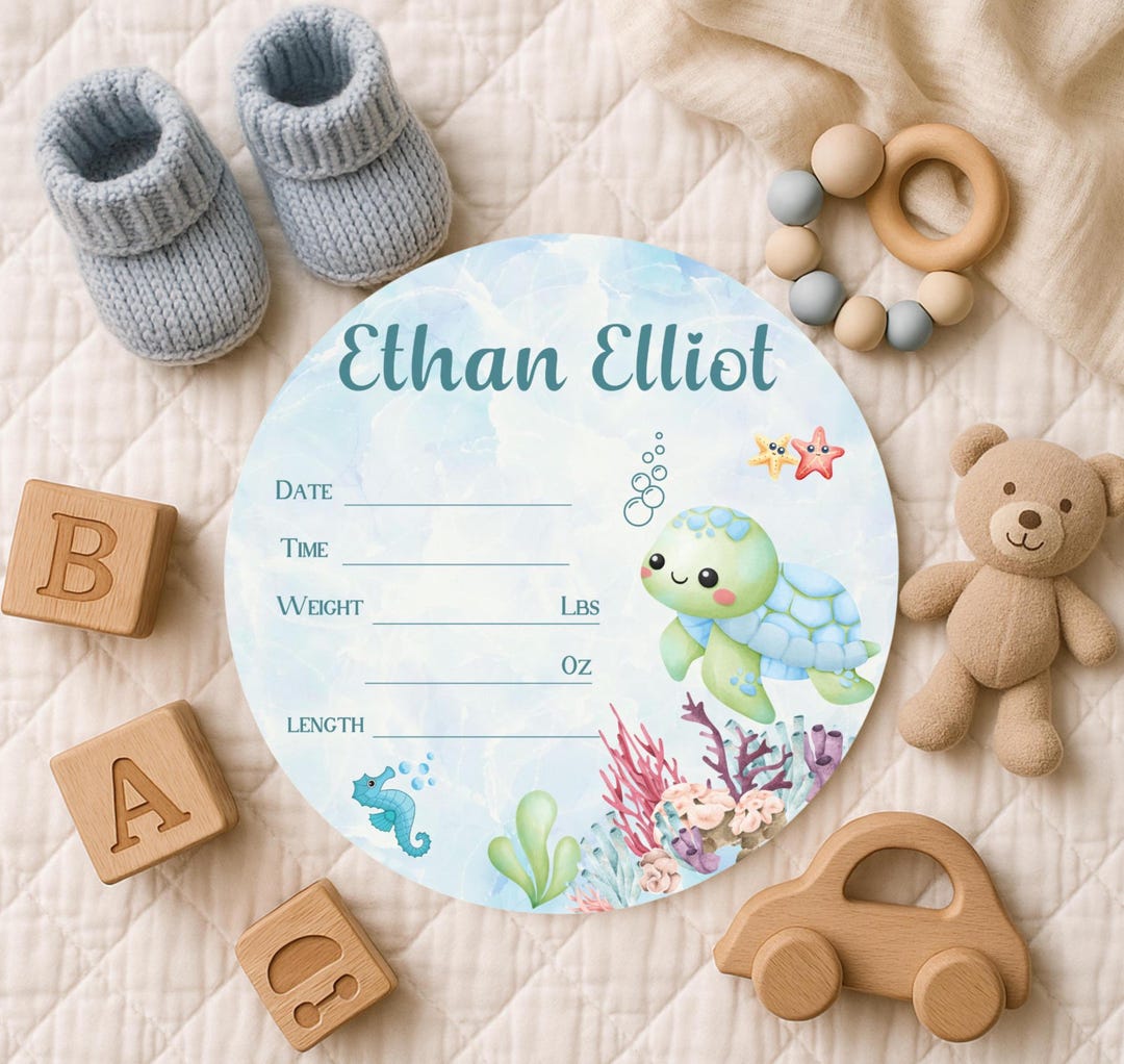 Undersea Turtle Personalize Baby Boy Wood Birth Stats, Turtle Nursery ...