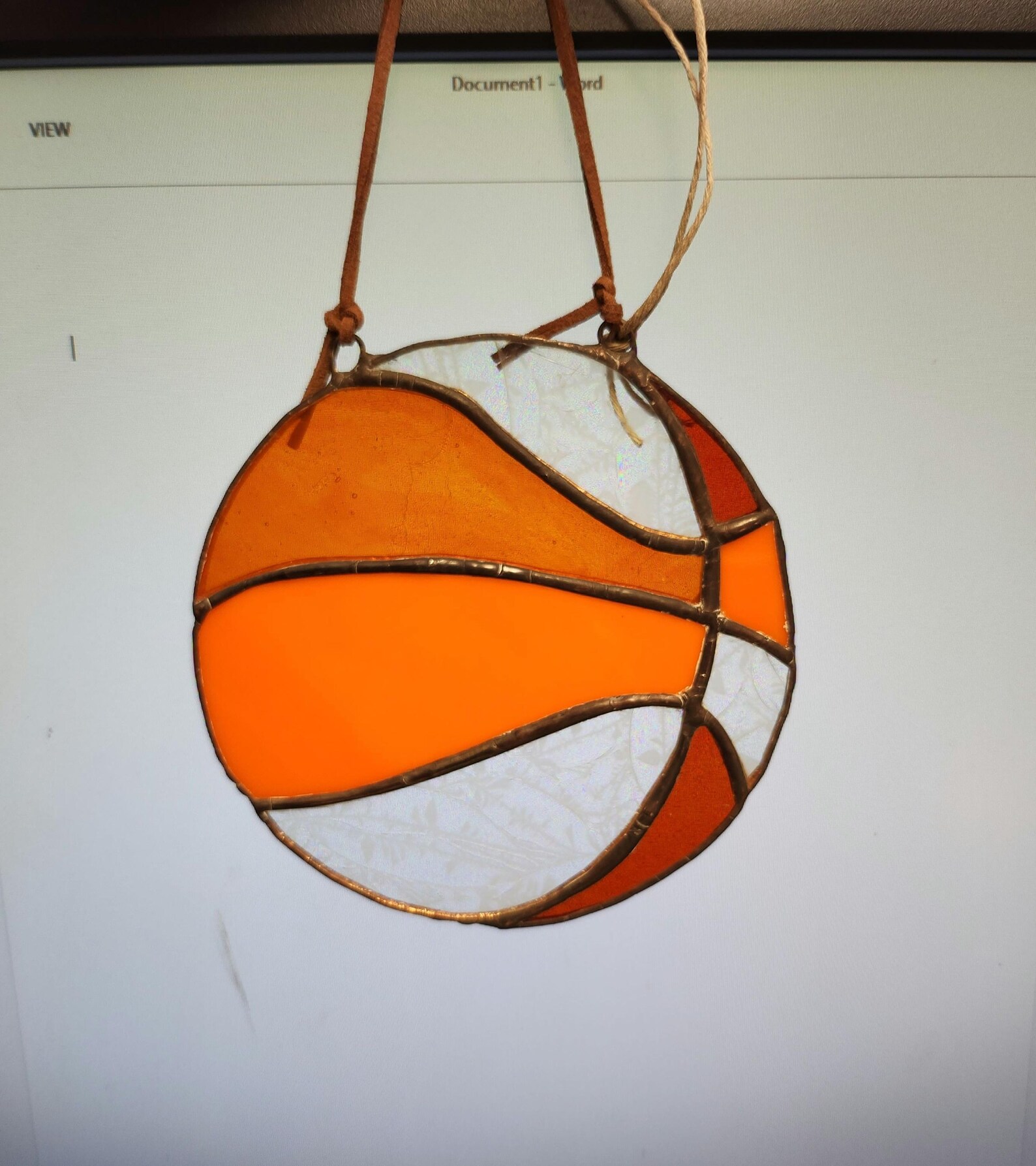 Stained Glass Suncatcher Basketball, Sports, Balls, Orange, Wall or ...