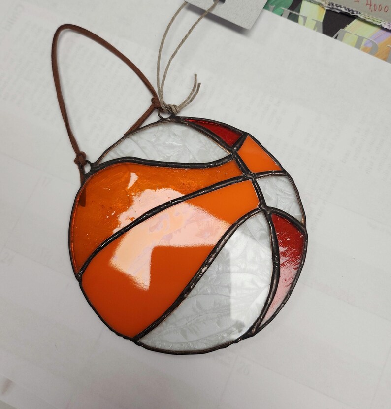 Stained Glass Suncatcher Basketball, Sports, Balls, Orange, Wall or ...