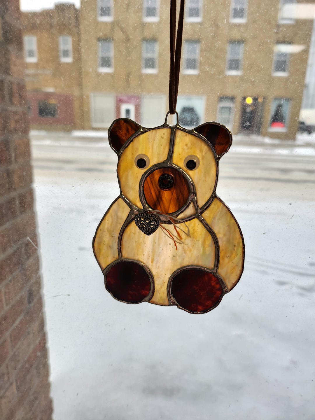Teddy Bear Corduroy Stain Glass Suncatcher. Ornament Handmade. Window ...