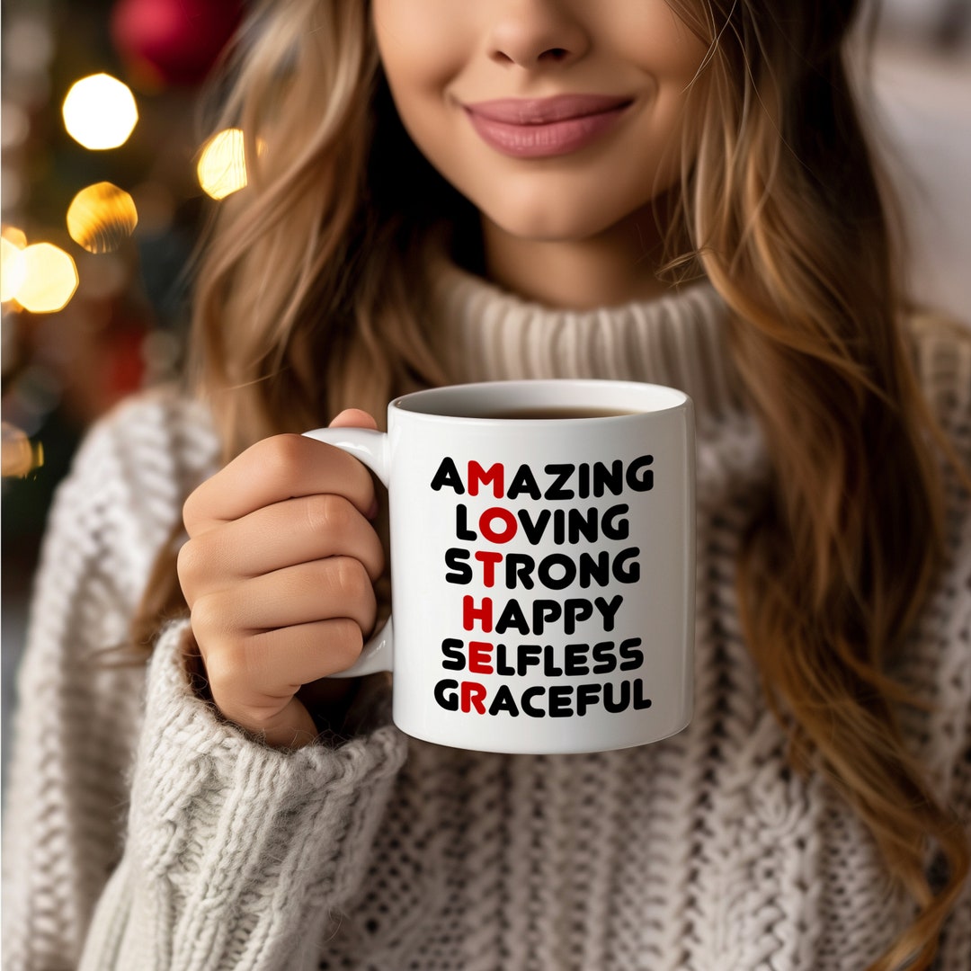 Mother Word Art Mug Amazing Loving Strong Happy Selfless Graceful ...