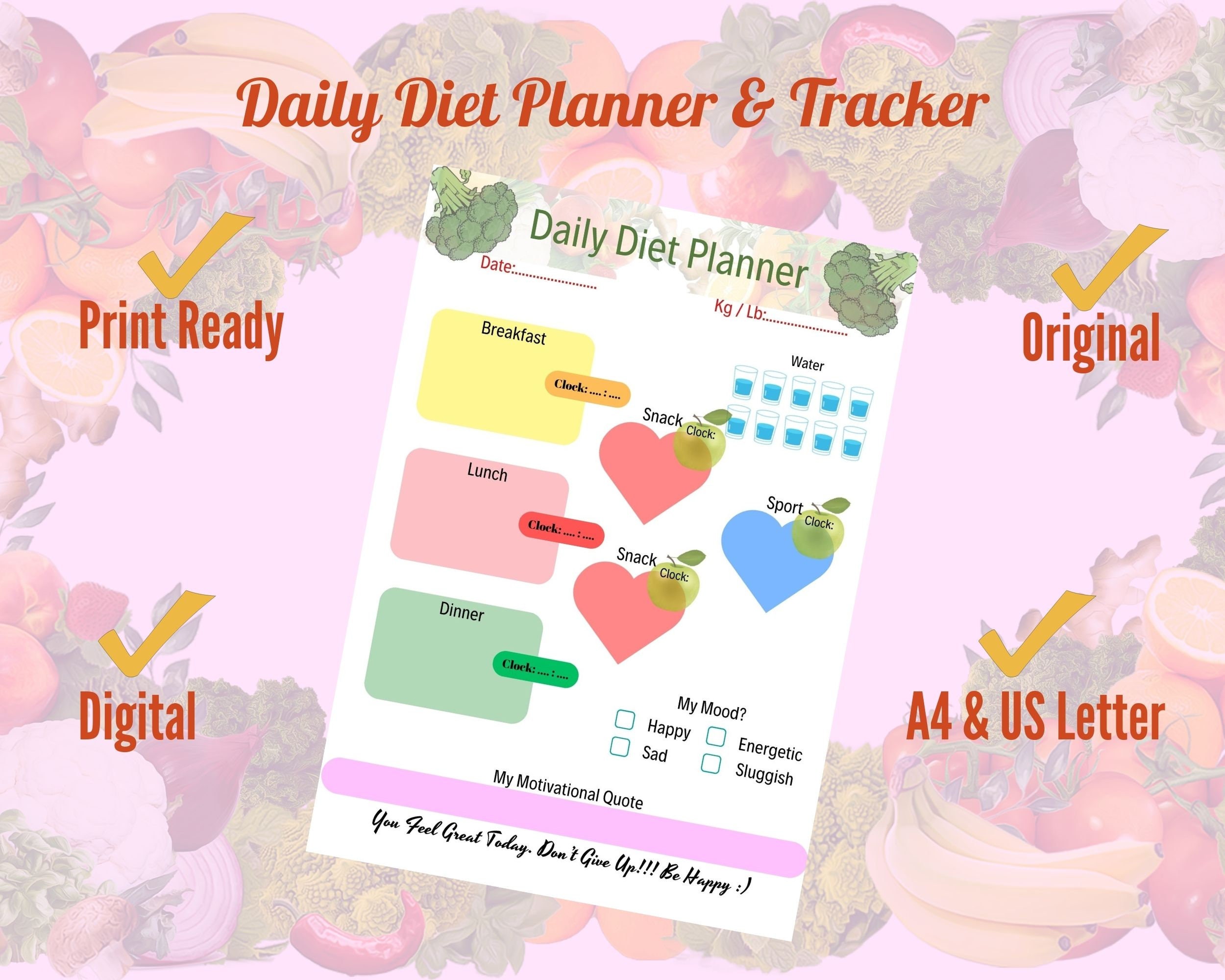 2024 Daily Diet Planner and Tracker Diet Planner Diet Tracker Diet ...