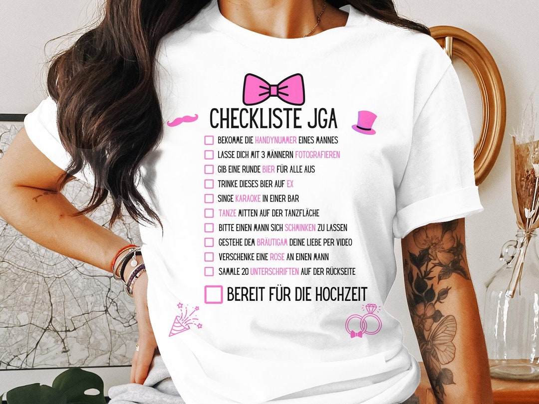 Lustiges Checkliste JGA Shirt, Aufgaben Braut T-Shirt ...