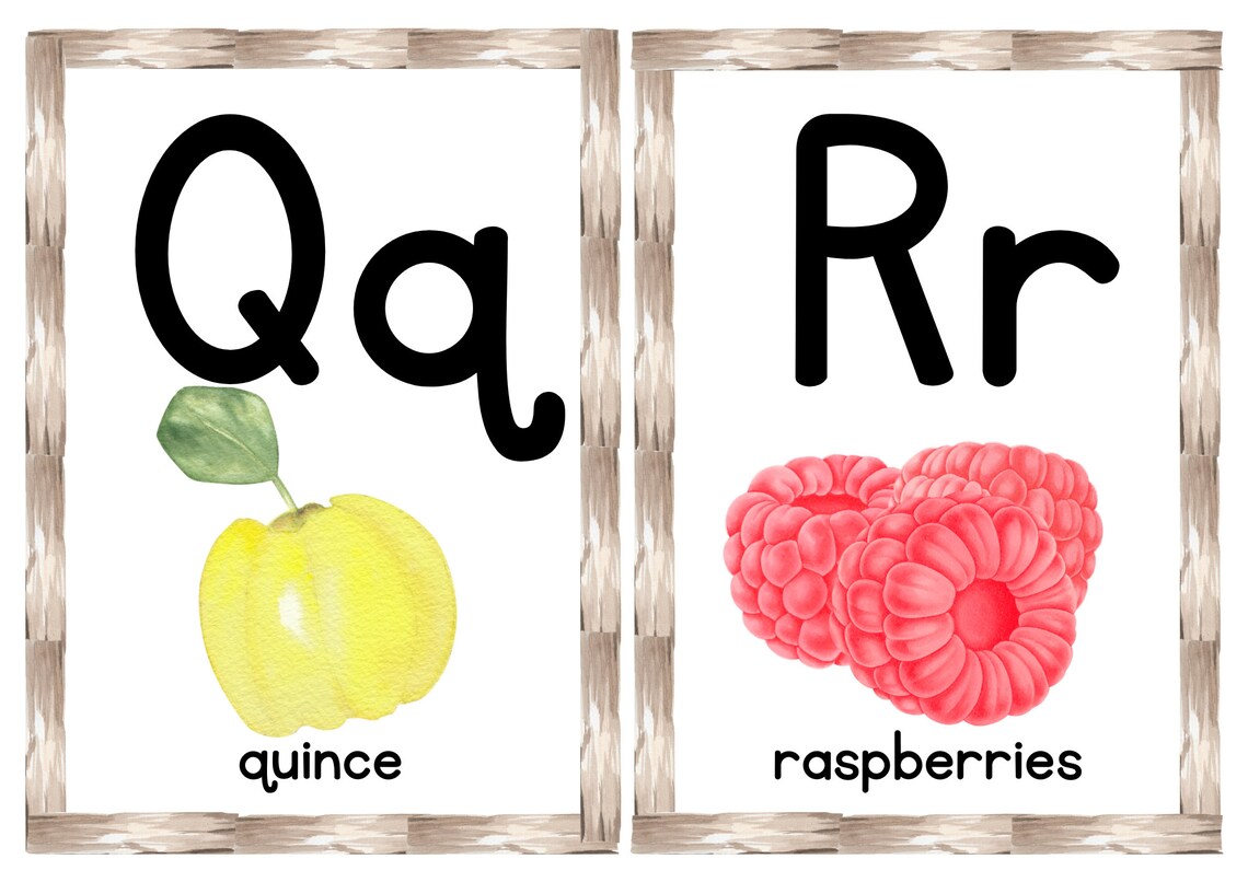 Alphabet Flashcards Printable Letter Flashcards Fruit Themed Alphabet ...