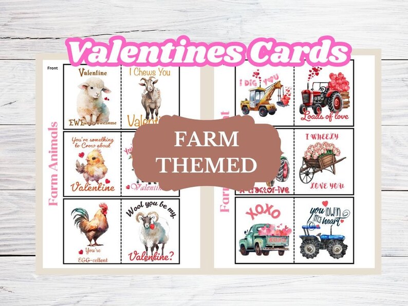 Valentines Cards for Kids | Farm Themed Valentines Cards | Printable ...
