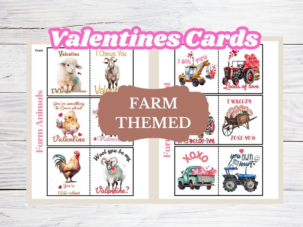 Farm Animals Valentine Cards for Kids | Printable Valentines (digital ...