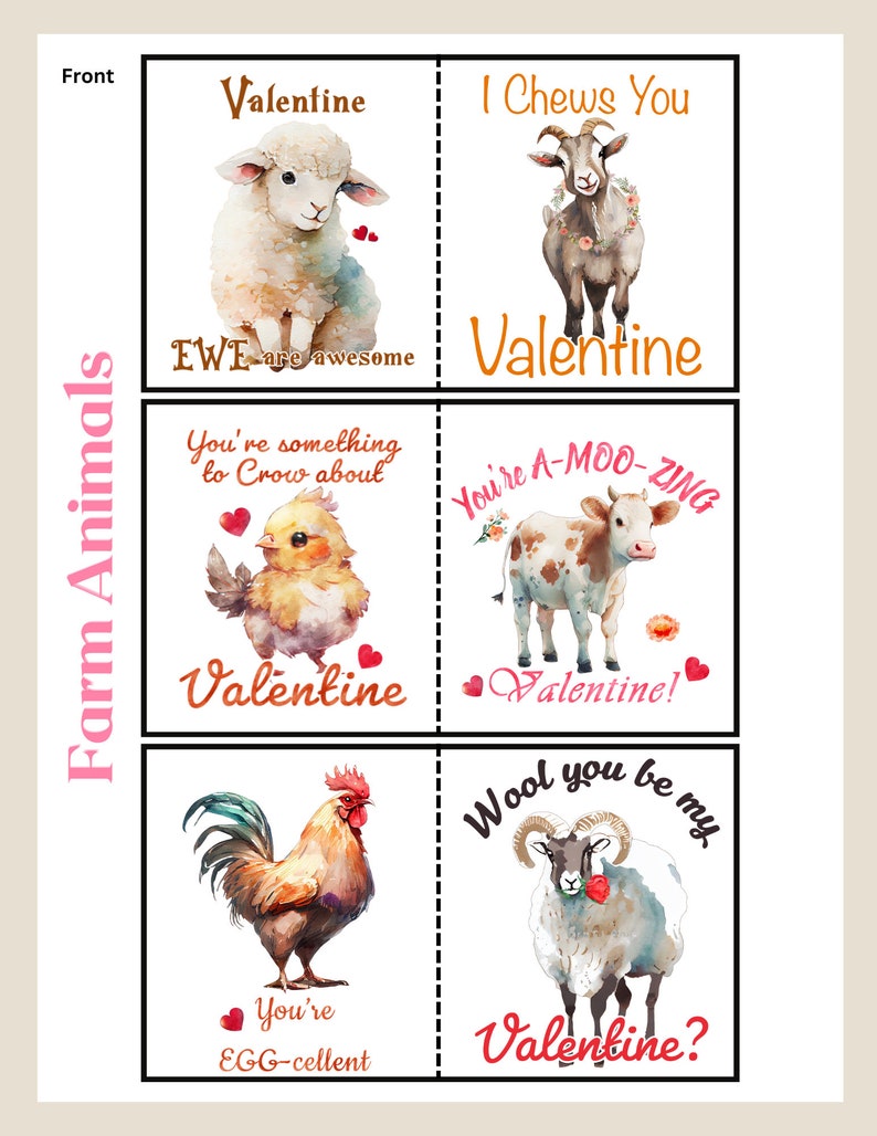Valentines Cards for Kids | Farm Themed Valentines Cards | Printable ...
