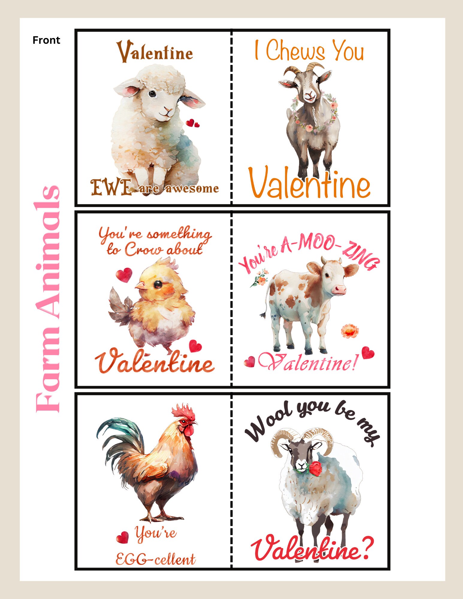 Farm Animals Valentine Cards for Kids | Printable Valentines (digital ...