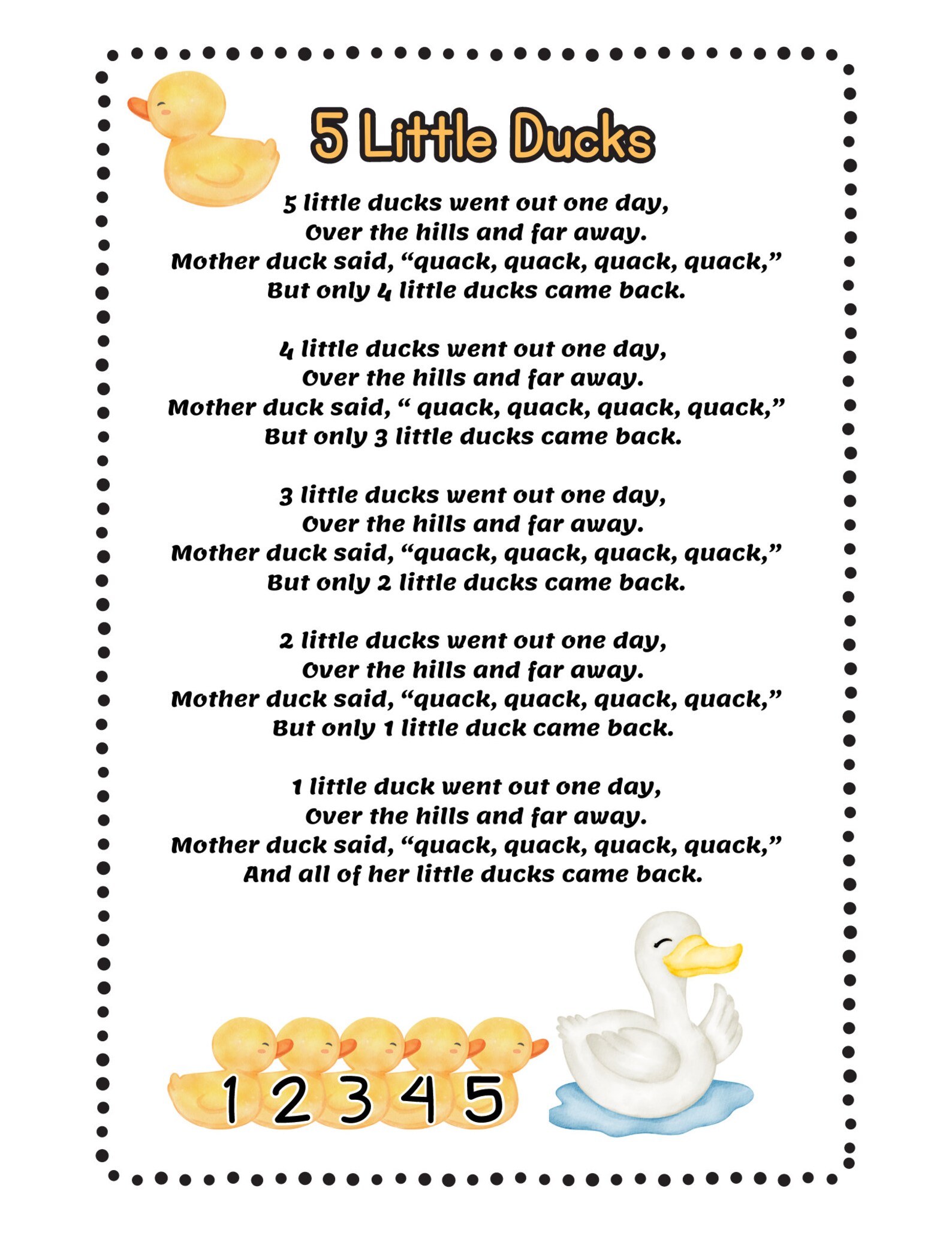 5 Little Ducks | Preschool Song | Preschool Activity Packet | 5 Little ...