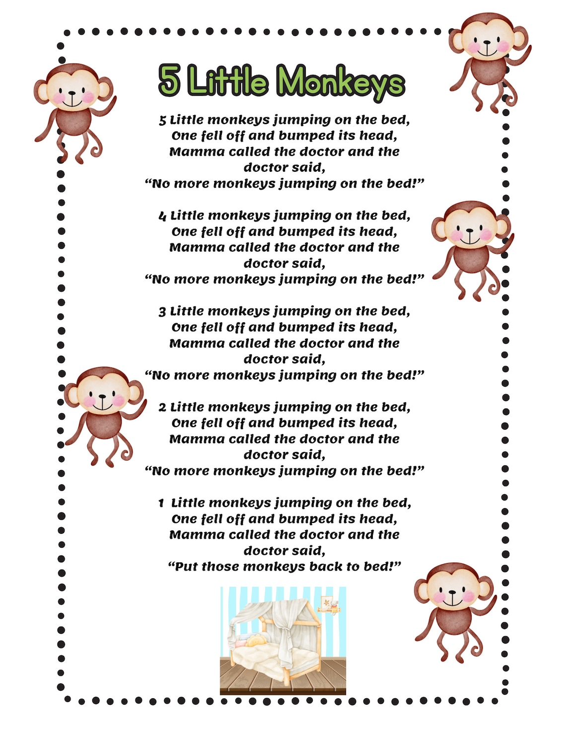 5 Little Monkeys Activities for Toddlers | Literacy Activities for ...