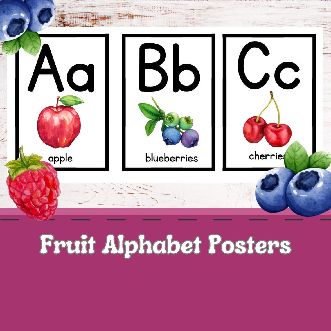 Alphabet Classroom Posters Fruit Themed | Alphabet Flashcards ...